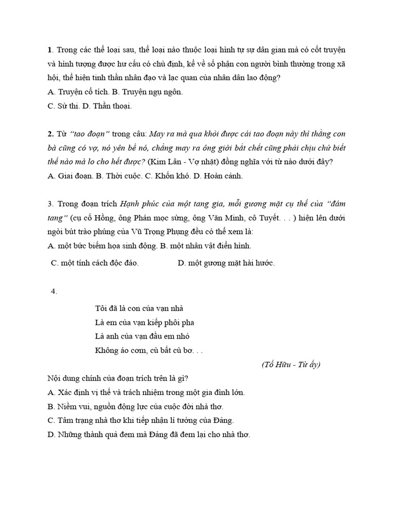 Đề thi Gk Văn 12 (3) | PDF