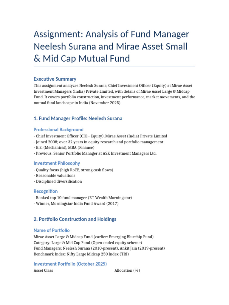 Neelesh Surana: Mirae Asset Fund Analysis | PDF | Investment Management ...