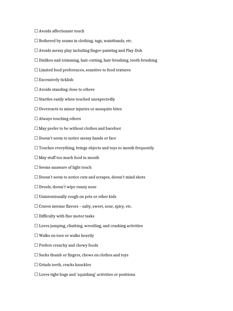 Sensory Symptoms Screening Questionnaire | PDF | Odor | Taste