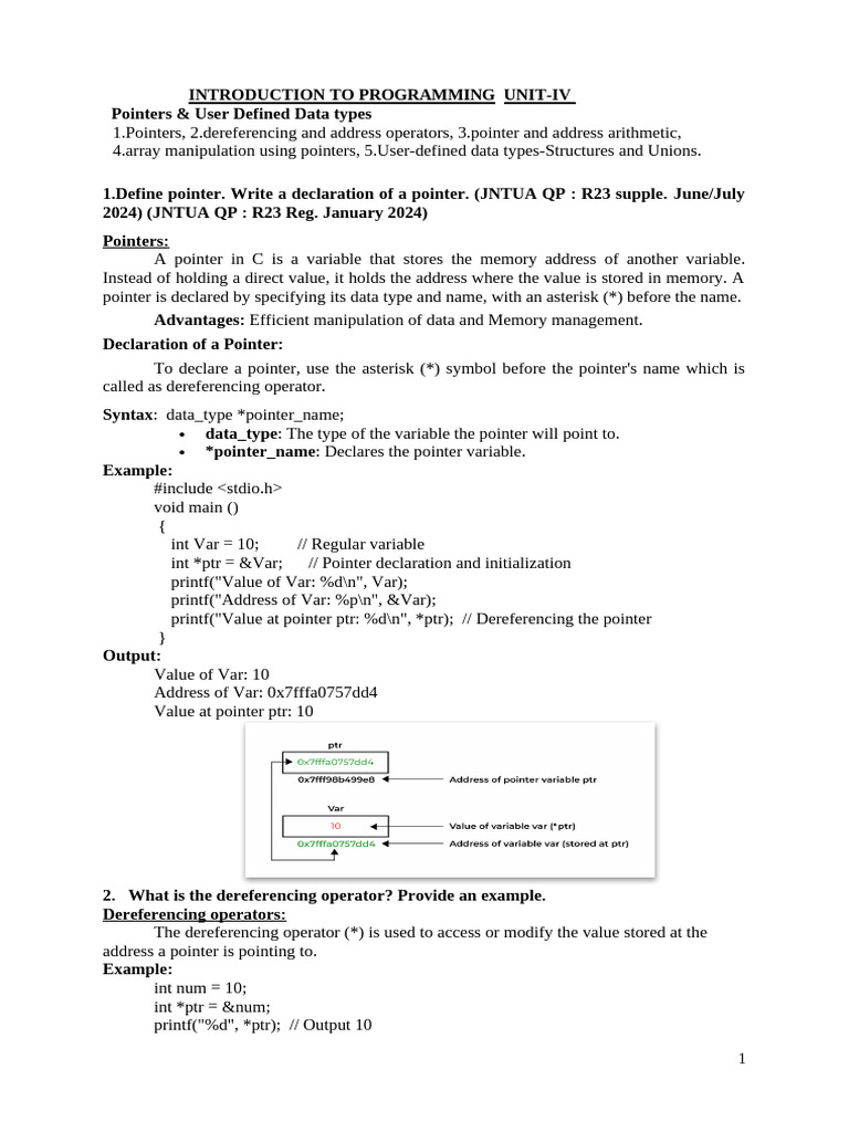 C Programming: Pointers & Data Types | PDF | Pointer (Computer ...
