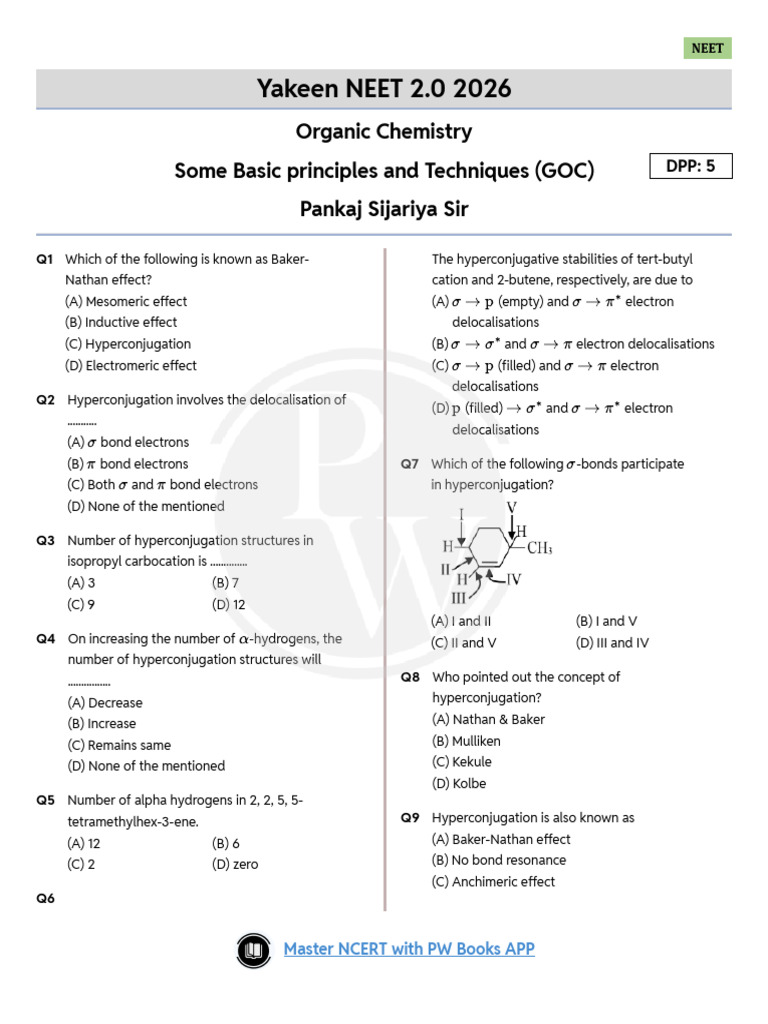 Organic Chemistry Some Basic Principles and Techniques GOC DPP 05 | PDF | Applied And ...