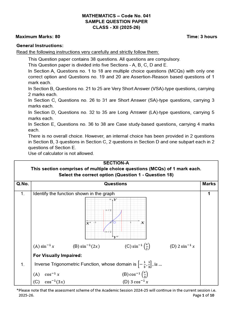 Xii Mathematics Cbse Sqp and Ms 2025-26 (2) | PDF | Matrix (Mathematics) | Line (Geometry)