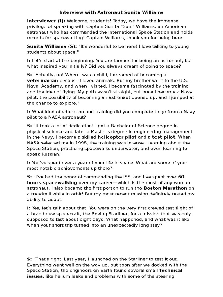 Interview With Astronaut Sunita Williams | PDF | Space Programs | Space ...