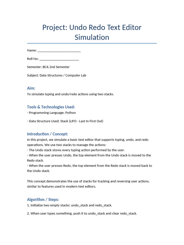 Undo Redo Text Editor Project | PDF