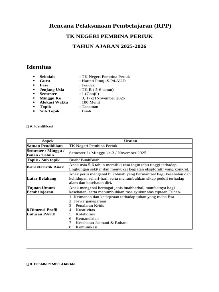 RPP Minggu Ke 3 November 2025 Kelas B2 Bu Ismi | PDF