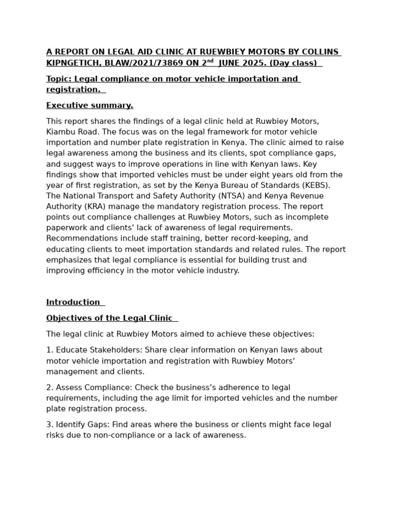Legal Aid Report: Vehicle Import Compliance | PDF | Regulatory ...