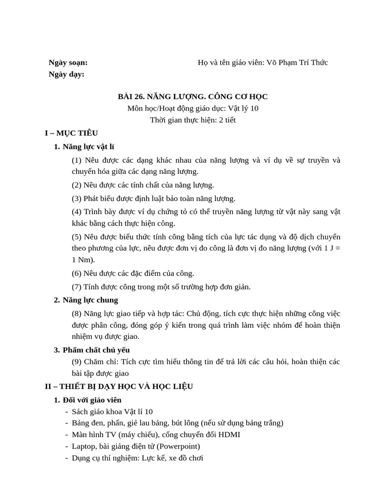 KHBD_Vo Pham Tri Thuc_Nang luong, cong co hoc | PDF