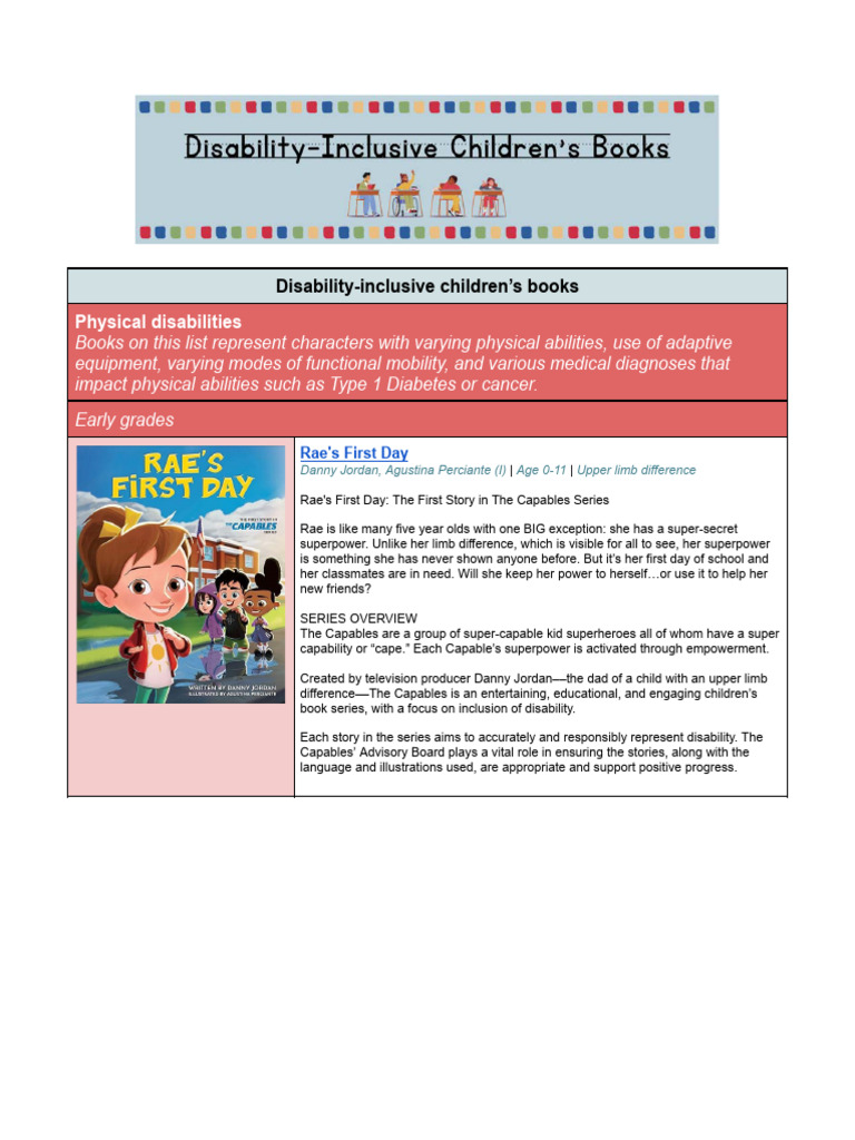 Physical Disability Inclusive Books | PDF | Tourette Syndrome ...