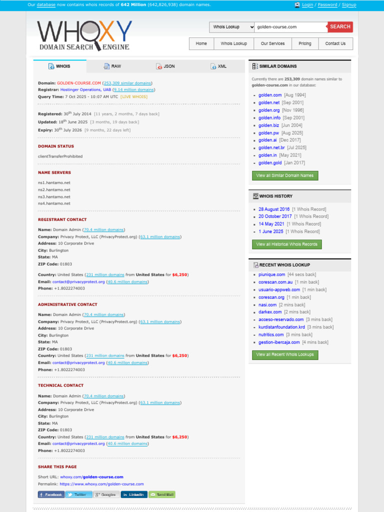 Whois Data for Golden-Course.com | PDF | Communications Protocols ...