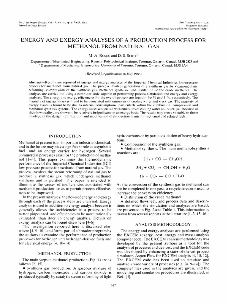 Methanol Production Energy Analysis | PDF | Exergy | Methanol