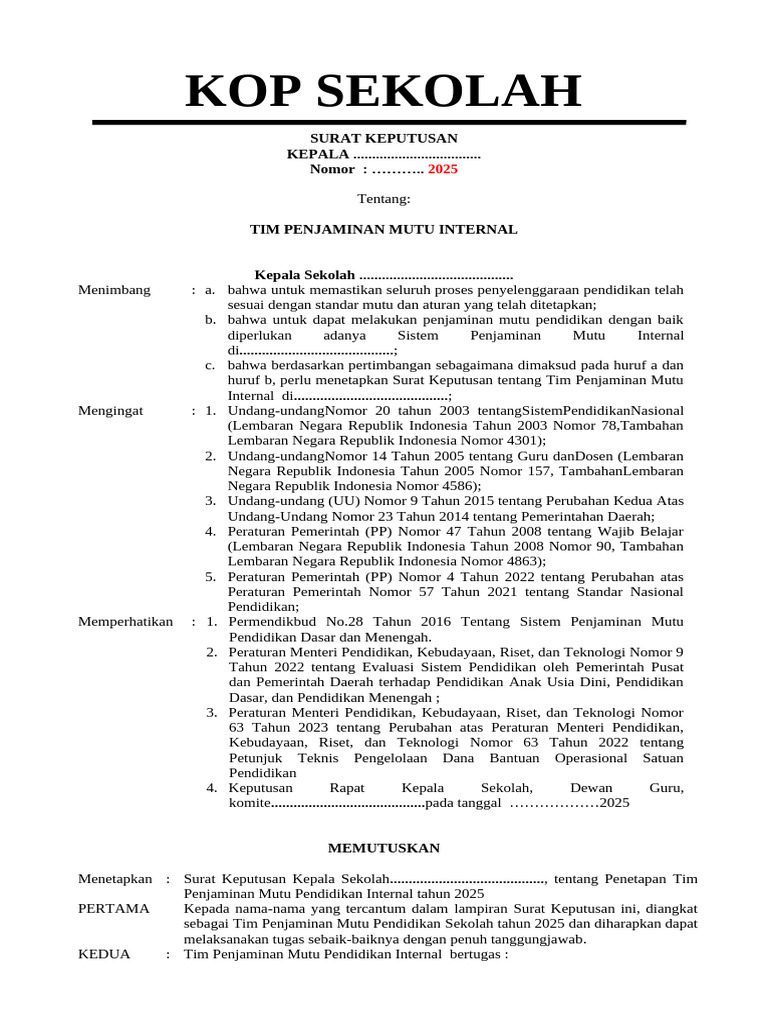 Contoh SK SPMI 2025 Terbaru | PDF