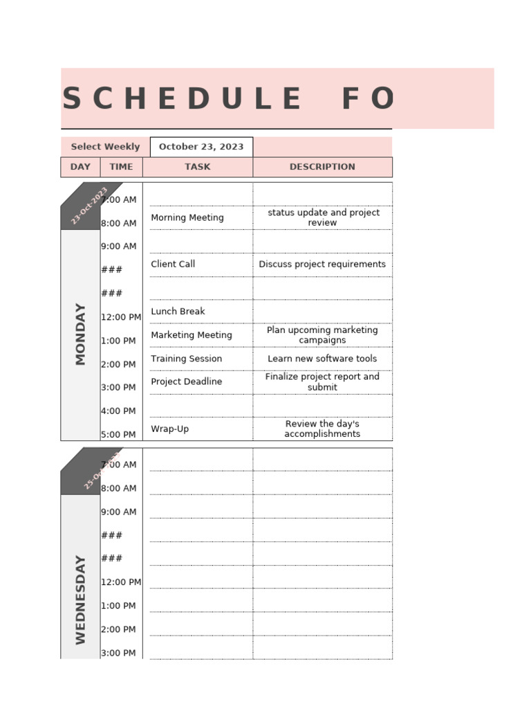 Weekly Schedule Template for October 2023 | PDF | Workweek And Weekend