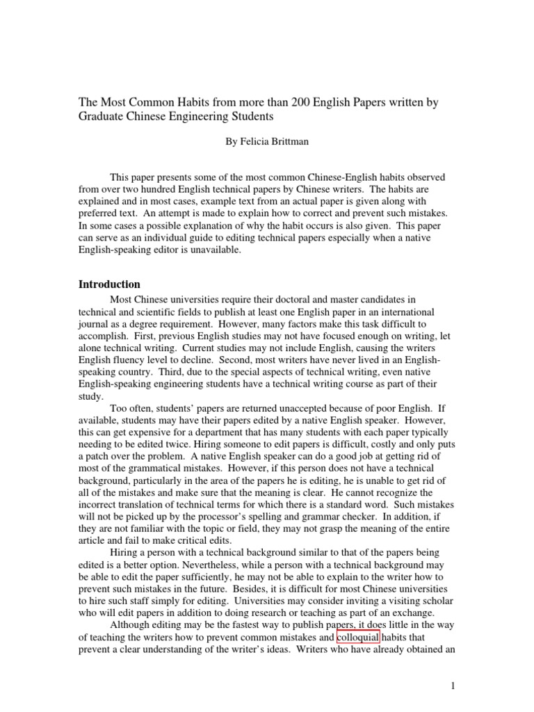 The Most Common Habits From More Than 200 English Papers Written by Graduate Chinese Engineering ...