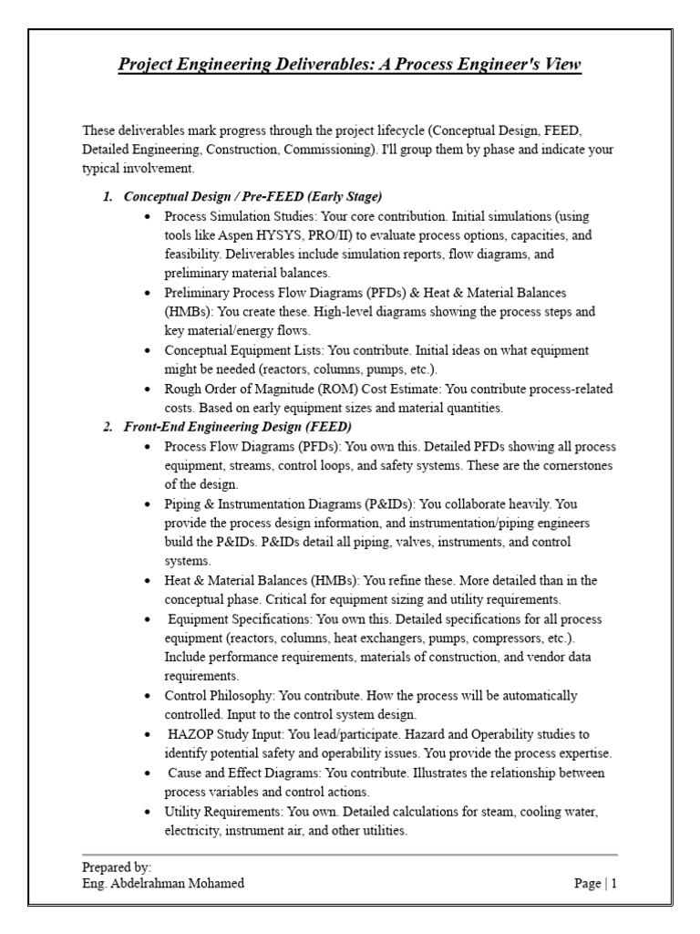 Project Engineering Deliverables Overview | PDF | Instrumentation | Safety