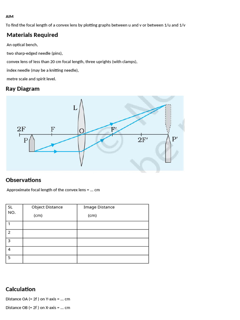 To Find The Focal Length of A Convex Lens by Plotting Graphs Between U ...