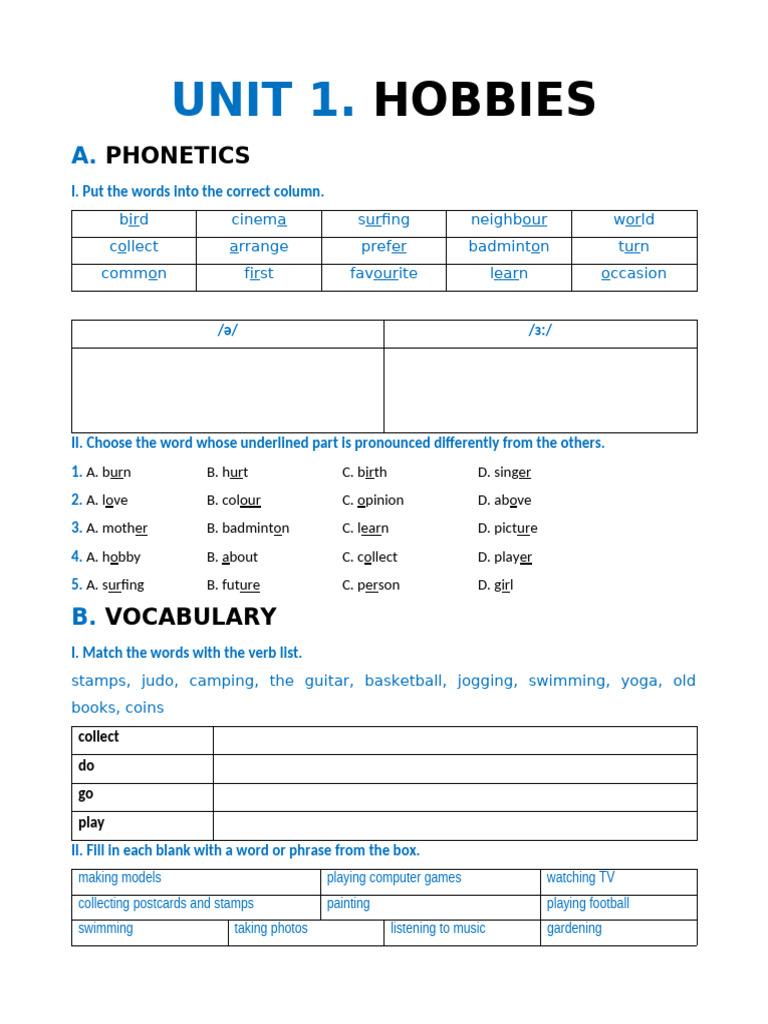 Unit 1. Hobbies | PDF | Hobbies