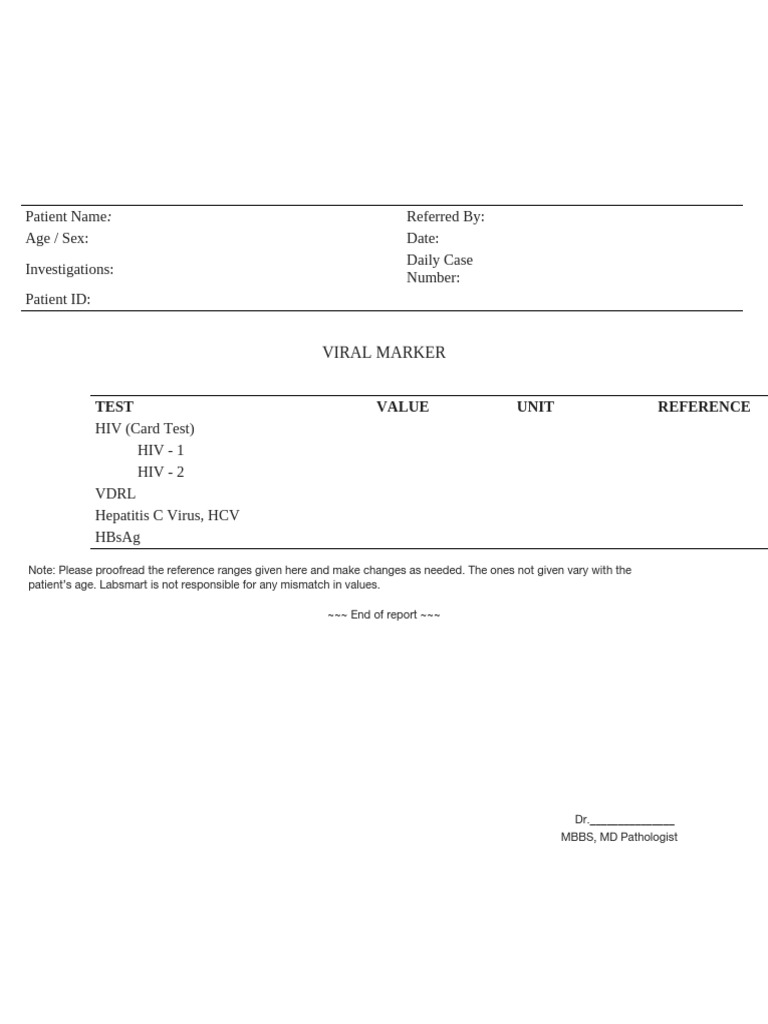 Viral Marker Test Report Summary | PDF