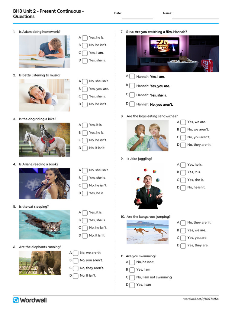 Present Continuous Questions Quiz | PDF | Chess Theory | Chess