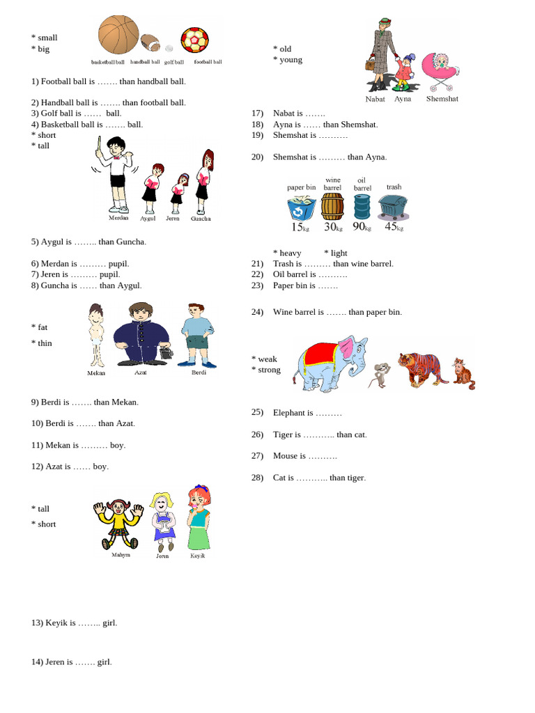 Degrees of Comparisons of Adjectives Activities Promoting Classroom ...