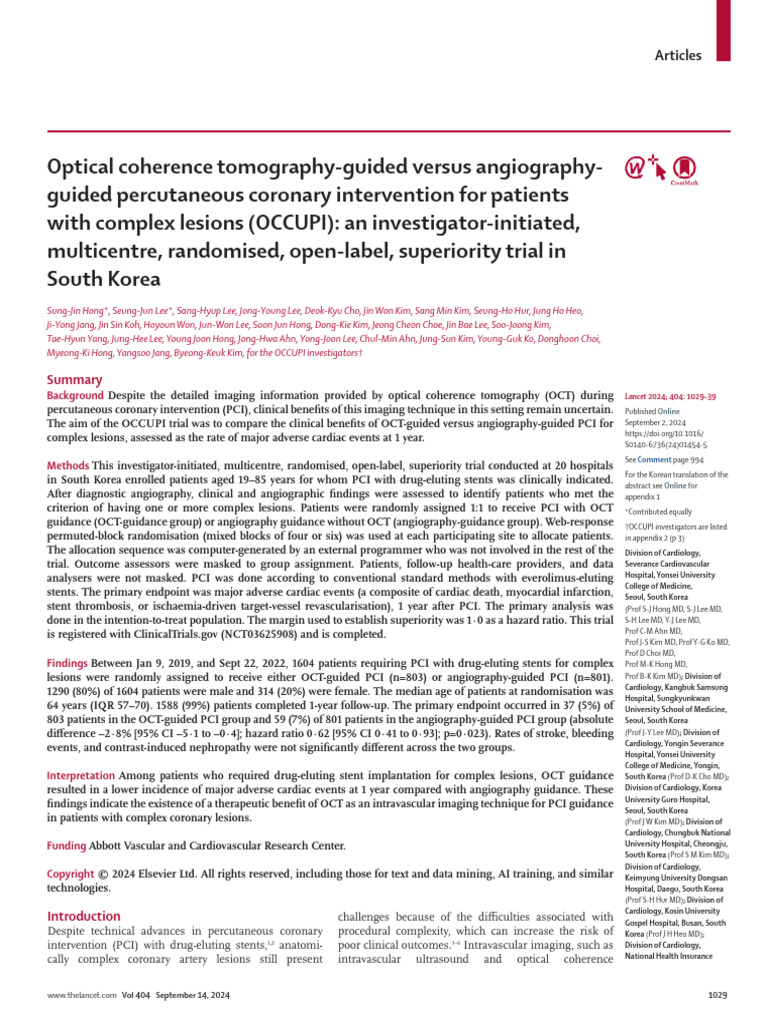 Sung Jin Hong Optical Coherence Tomography Guided | PDF | Percutaneous Coronary Intervention ...