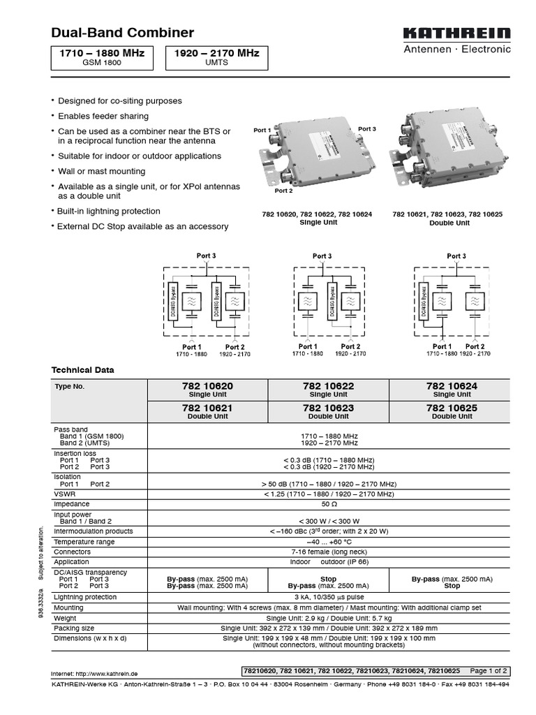 Dual-Band Combiner 1710-2170 MHz Specs | PDF | Radio Resource ...