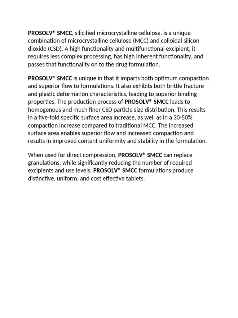 PROSOLV® SMCC: Advanced Excipient Benefits | PDF
