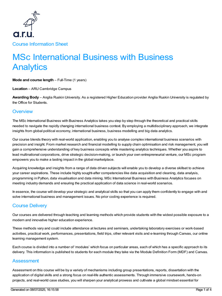 Course Information Sheet CIS~P1237FCAM01~003 | PDF | Leadership | Analytics