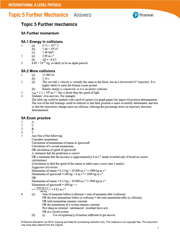 IAL Physics SB2 Answers | PDF | Momentum | Capacitor