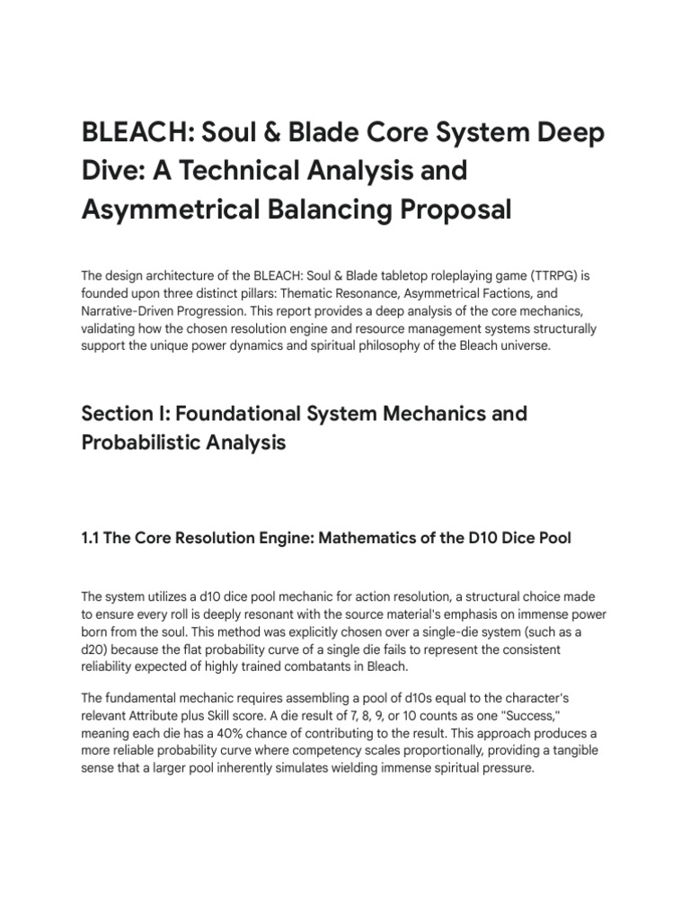 BLEACH TTRPG Mechanics Analysis | PDF | Probability | Tabletop Role ...