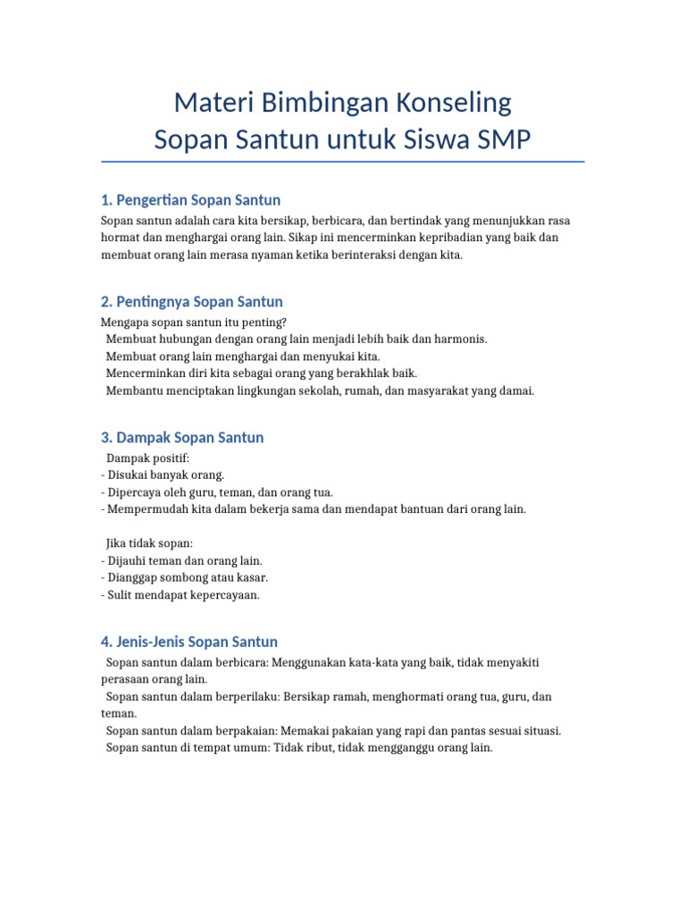 Pentingnya Sopan Santun untuk Siswa SMP | PDF