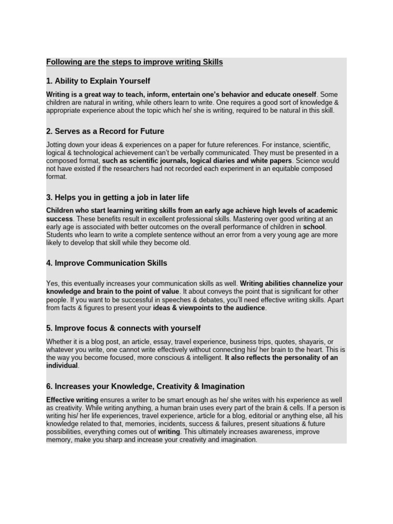Steps to Enhance Writing Skills | PDF | Experience | Knowledge