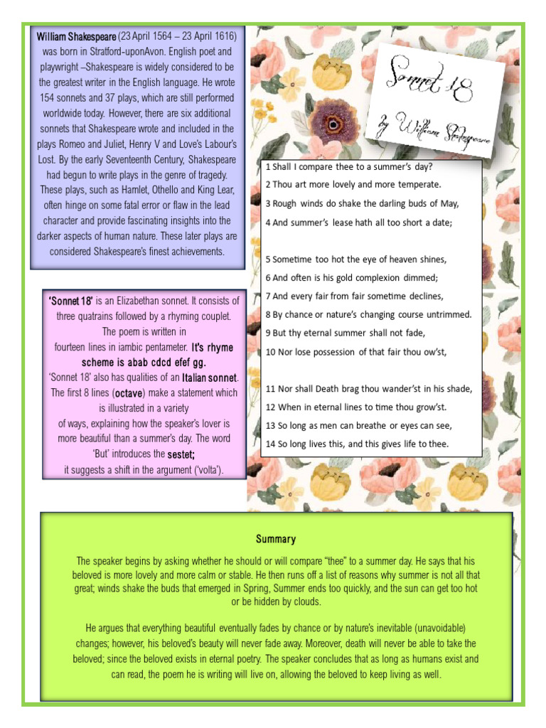 Sonnet 18 by William Shakespeare | PDF | William Shakespeare | Literary ...