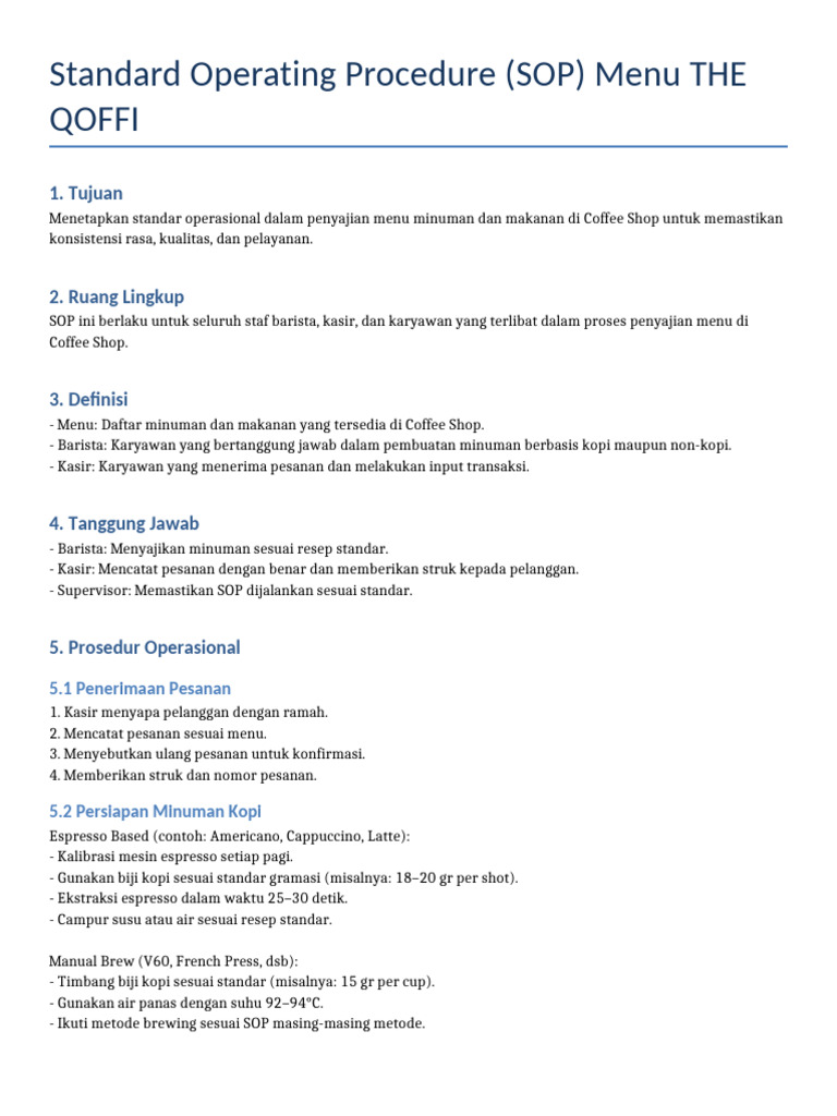 SOP Coffee Shop | PDF