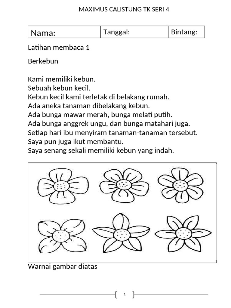 Latihan Membaca Anak TK Seri 4 | PDF