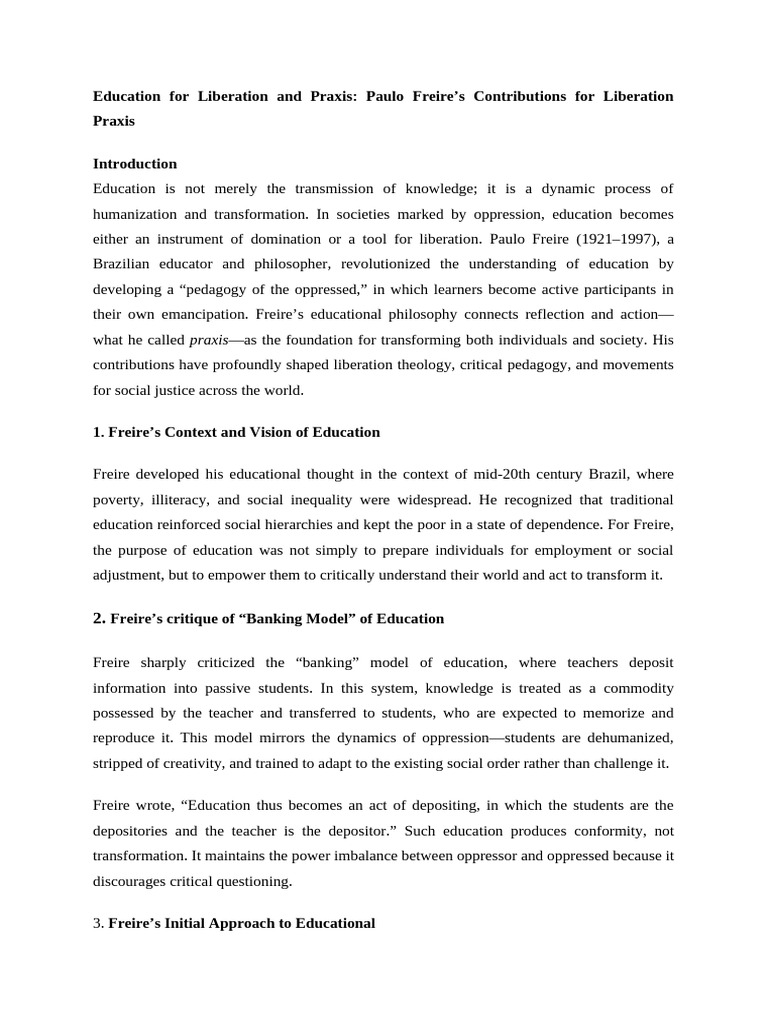 Education For Liberation and Praxis | PDF | Dialogue | Liberal Arts ...