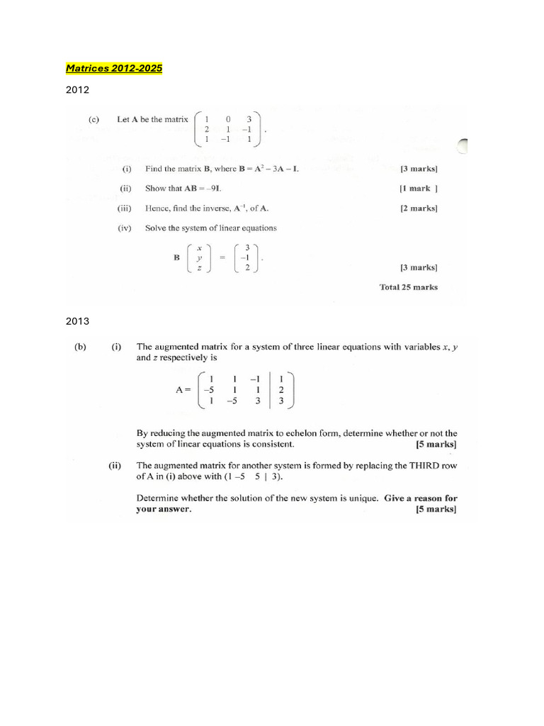 Matrices 2012-2025 | PDF