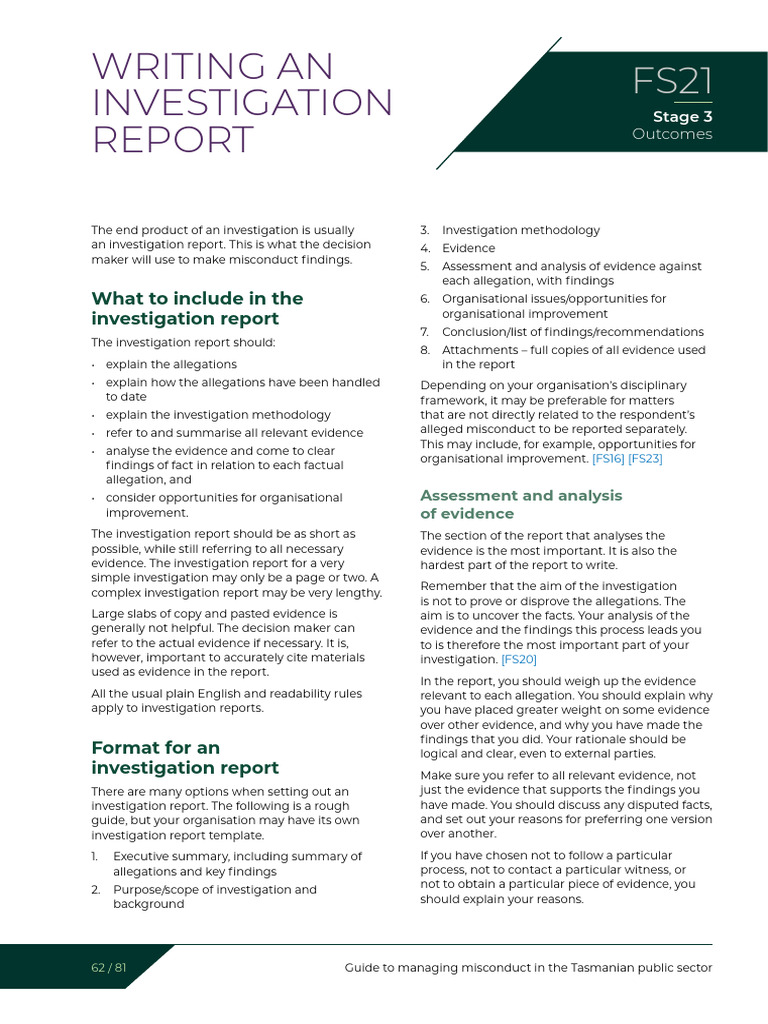 Writing an Investigation Report Guide | PDF | Evidence | Methodology