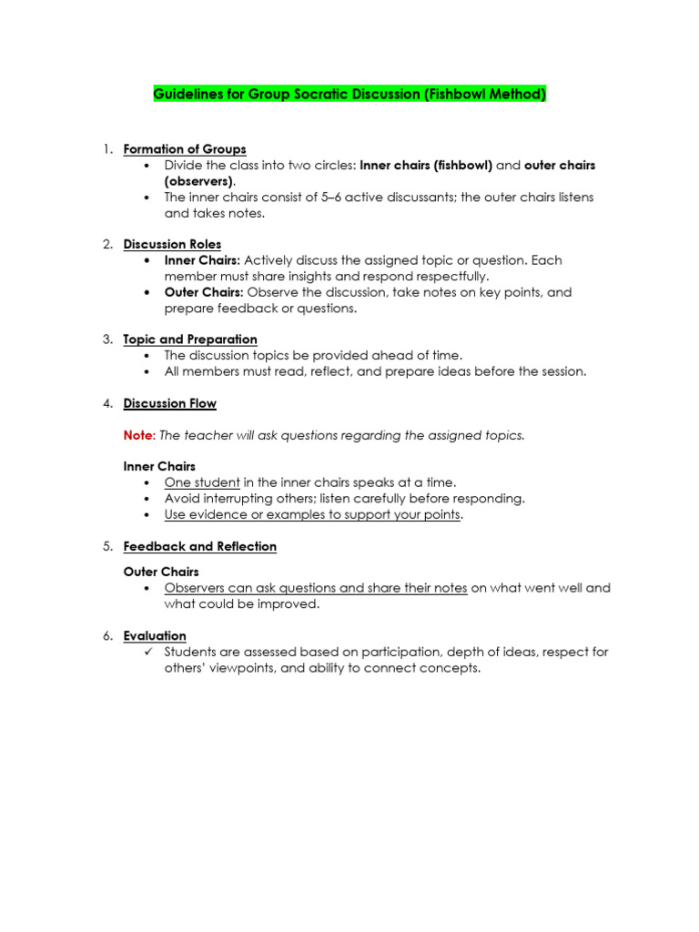 Guidelines for Group Socratic Discussion Fishbowl Method (1) | PDF