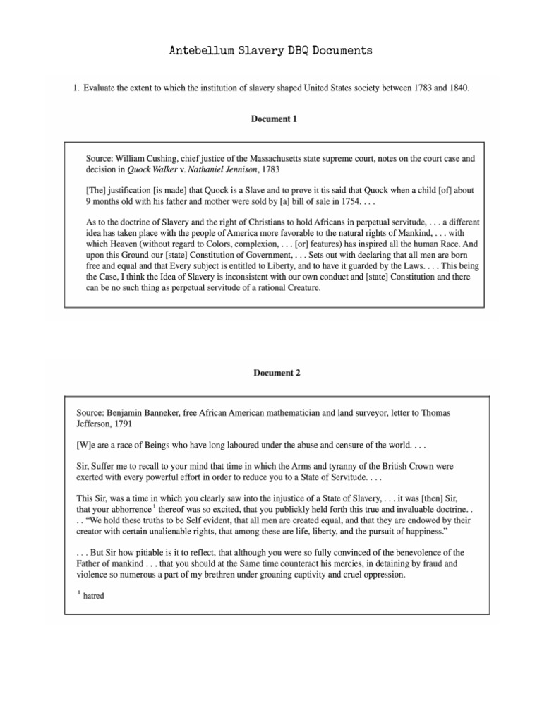 Antebellum Slavery DBQ Documents | PDF