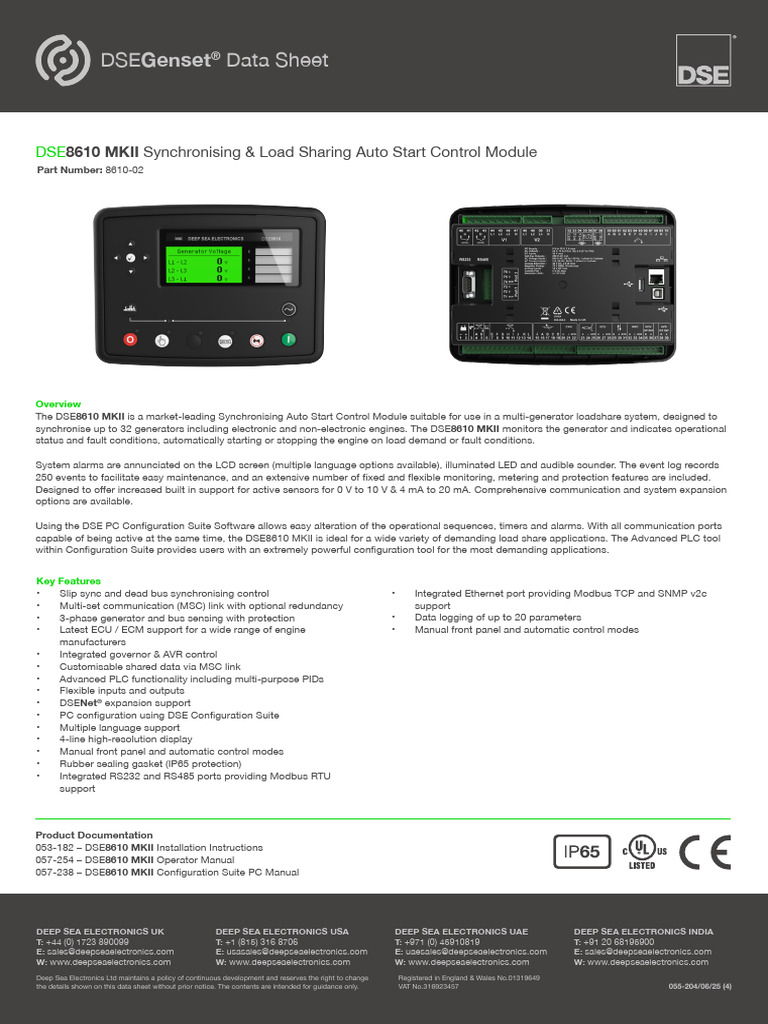 Dse8610 Mkii Data Sheet | PDF | Programmable Logic Controller | Alternating Current