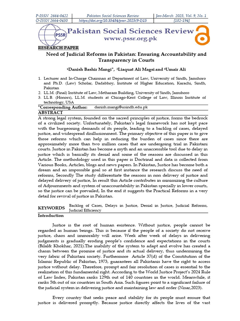 Judicial Reforms for Justice in Pakistan | PDF | Alternative Dispute ...