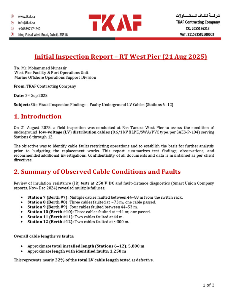 LV Cable Fault Inspection Report | PDF | Electricity | Electrical ...