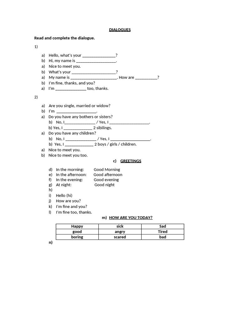 Dialogues-Greetings-How Are You Today | PDF