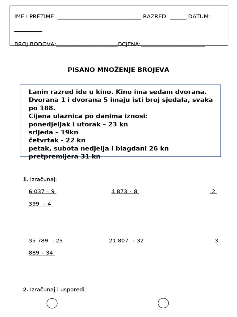 Pisano Množenje - Ispit Znanja | PDF