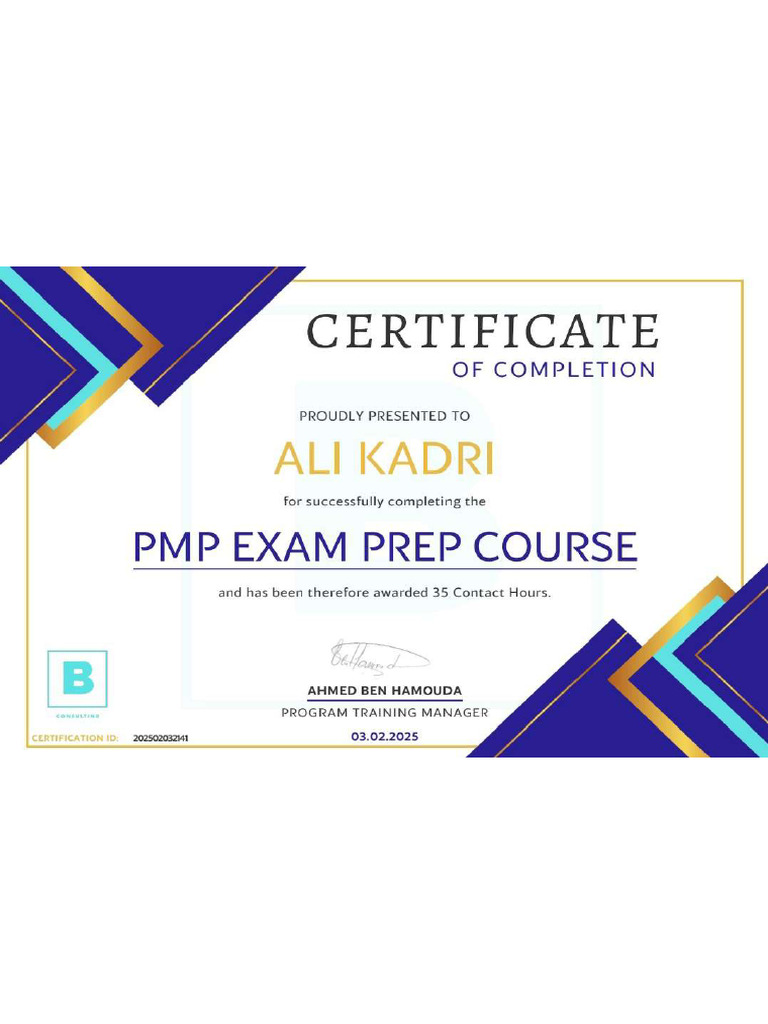 PMP Training Certificate | PDF