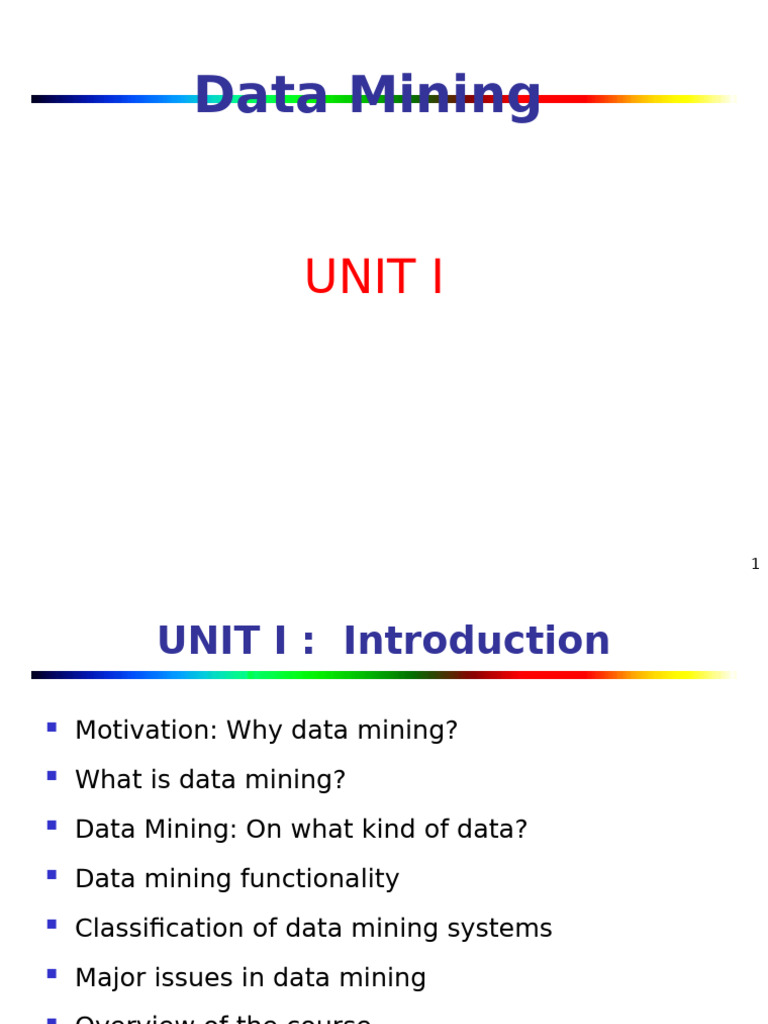 Unit I | PDF | Data Mining | Data
