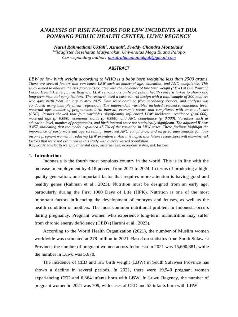 LBW Risk Factors in Luwu Regency Study | PDF | Pregnancy | Low Birth Weight