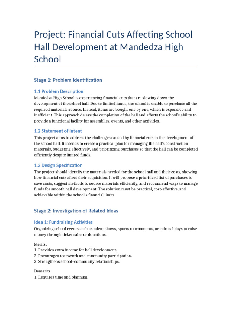 Financial Cuts School Hall Project | PDF | Expense | Prices