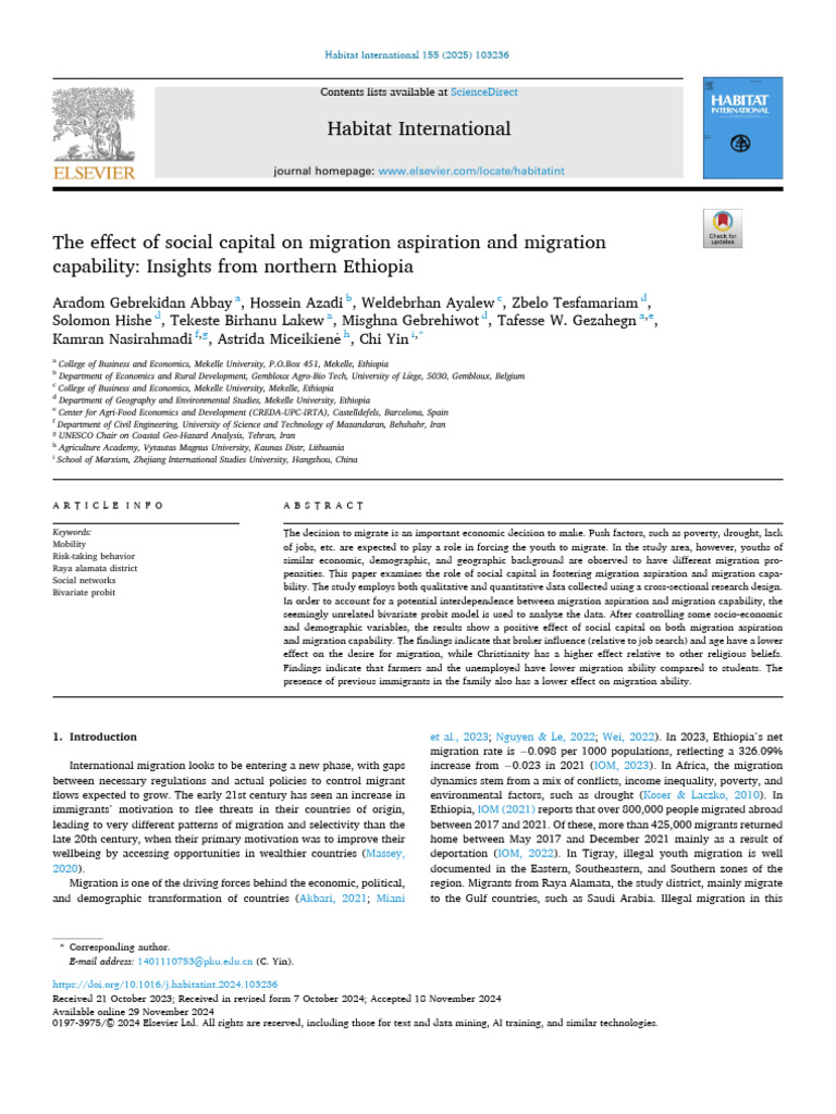 The Effect of Social Capital On Migration Aspiration and Migration ...