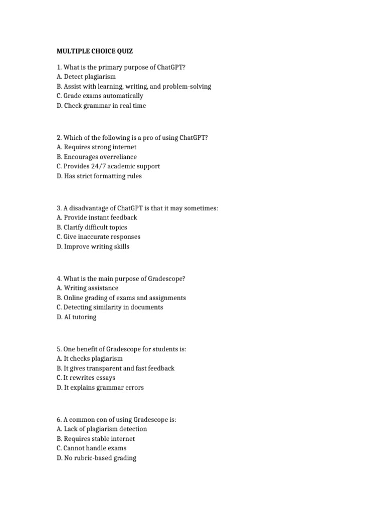 Multiple Choice Quiz | PDF